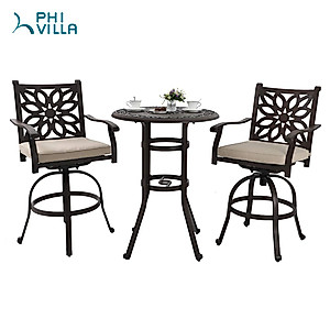 PHI VILLA 32" Cast Aluminum Patio Bar Table, 41" Height High Top Outdoor Table, Pub Height Bistro Round Table for Paito Lawn Garden, Brown