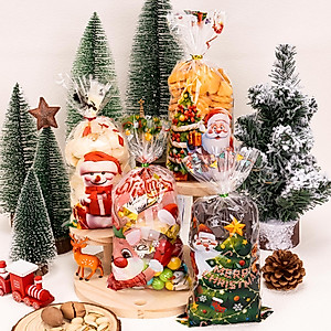 Toptime Christmas Treat Bags, 160PCS Christmas Cellophane Candy Bags with Ties, Clear Christmas Goody Bags with Santa Claus Xmas Tree Snowman Reindeer, Cello Cookie Bags for Holiday Party Favor