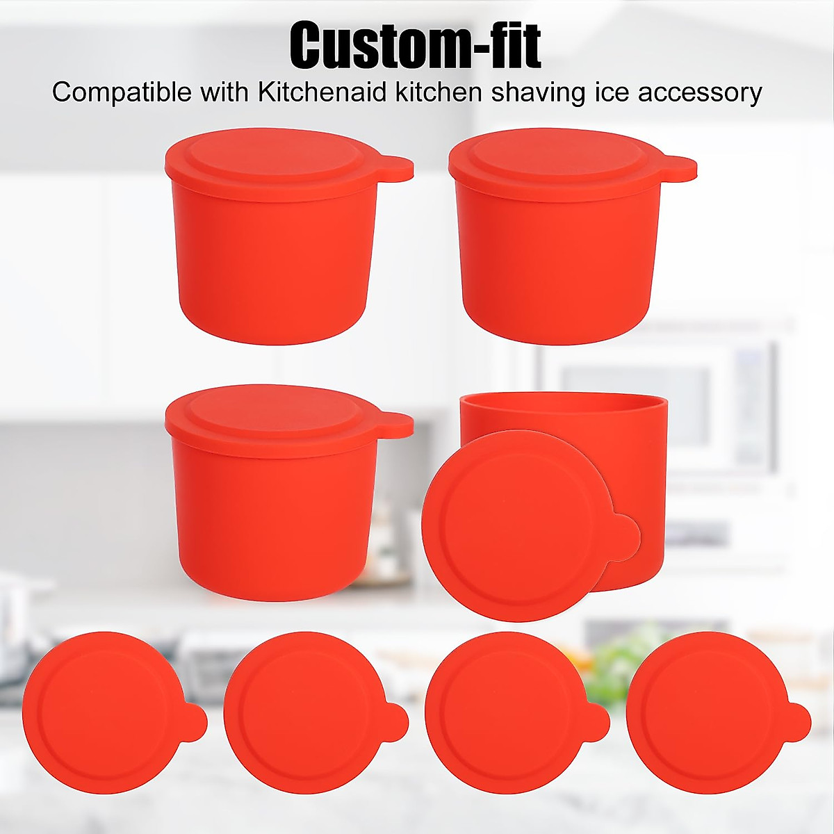 4pcs Ice Mold for Kitchenaid with Lids, Reusable Silicone Ice Making Machine Accessories Compatible with Kitchenaid Ice Shaver (Red)
