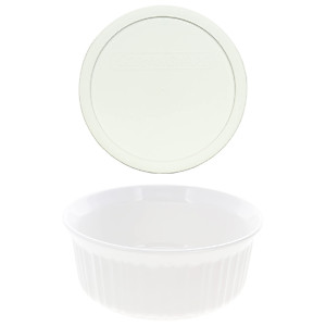 Corningware FS5 1.5qt Round French White Casserole Bowl and F-5-PC Plastic Lid