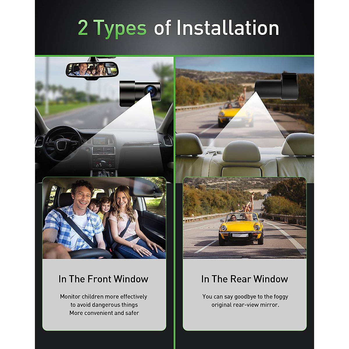Dash Cam Front and Rear,4K+1080P WiFi Dual Dash Camera for Cars with App, 3" IPS Dashboard Camera Recorder,Night Vision,24H/7 Parking Mode, Loop Recording,170° Wide Angle,Free 64GB SD Card