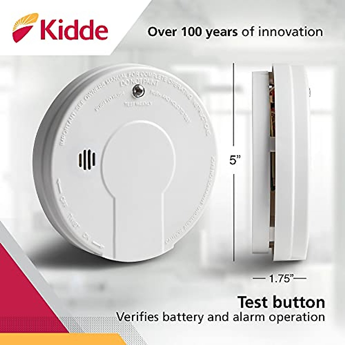 Kidde Smoke Detector, 9-Volt Battery Operated, Ionization Smoke Alarm, Battery Included & Smoke Detector, Hardwired Smoke Alarm with Battery Backup, Front-Load Battery Door, Test-Silence Button, White