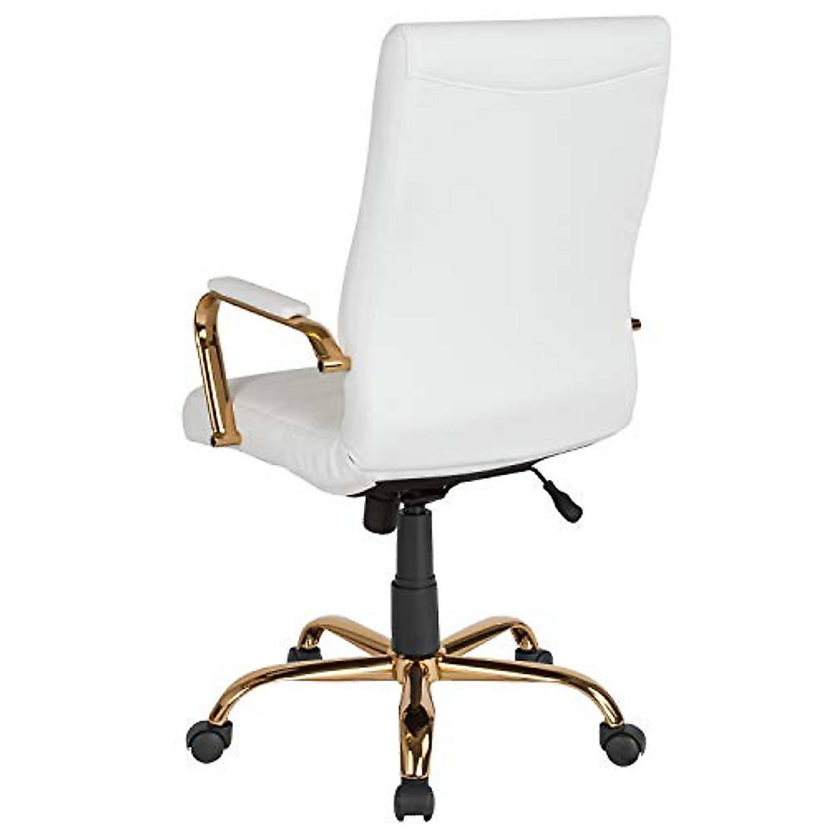 Flash Furniture Whitney High Back Desk Chair - White LeatherSoft Executive Swivel Office Chair with Gold Frame - Swivel Arm Chair
