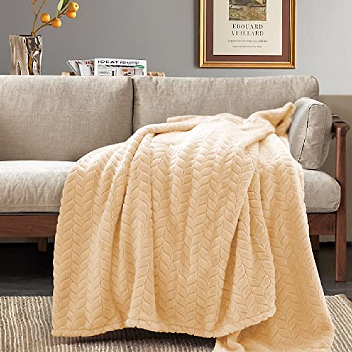 inhand Fleece Throw Blankets, Super Soft Flannel Cozy Blankets for Adults, Washable Lightweight Fuzzy Blanket for Couch Sofa Bed Office, Throw Size Warm Plush Blankets for All Season (50"×60",Cream)