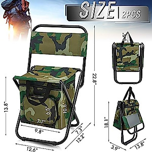 Jerify 2 Pcs Foldable Fishing Chair with Cooler Bag Portable Backrest Fishing Stool Lightweight Outdoor Folding Chair for Fishing Hunting Beach Camping Seat (Camo Color)