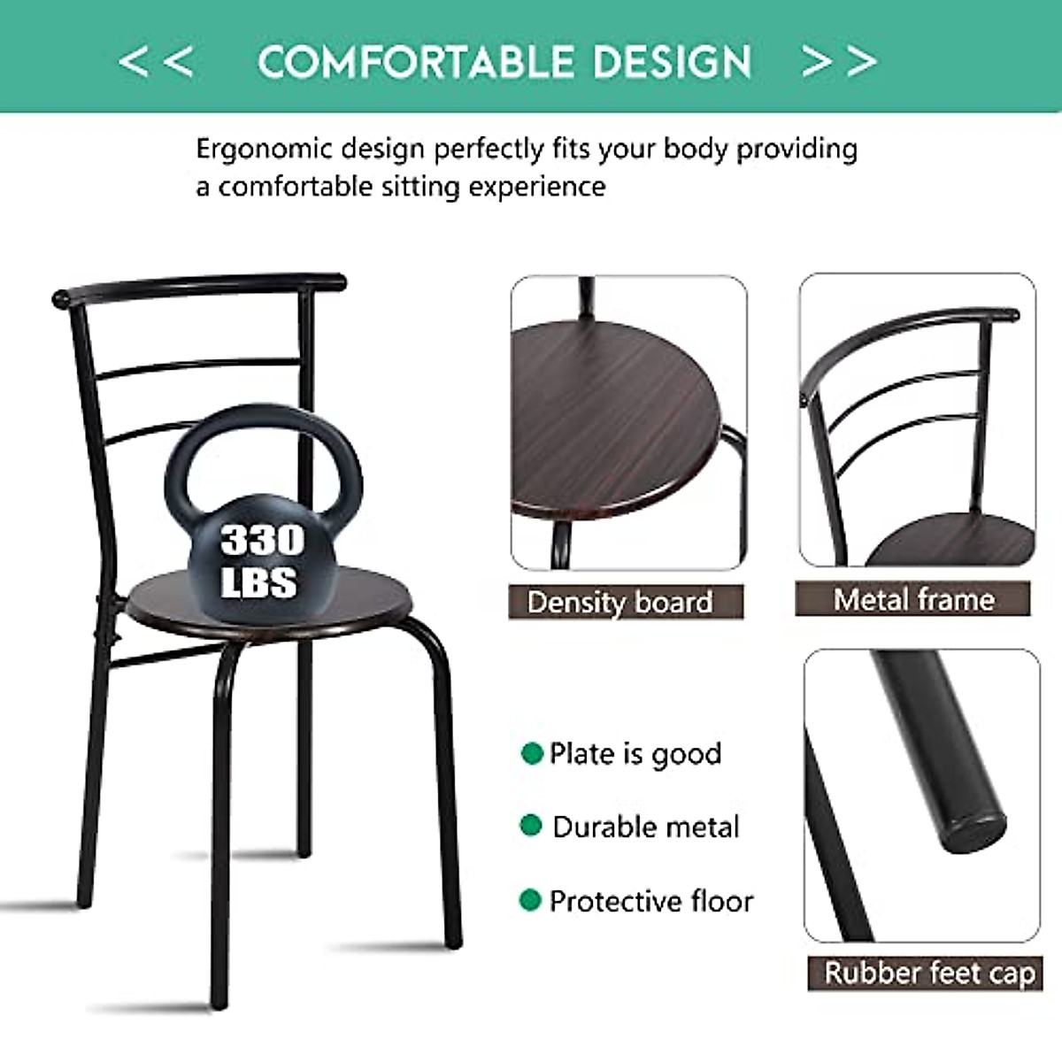 FDW 3-Piece Round Table and Chair Set for Kitchen Dining Room Bar Breakfast,Compact Space Metal Frame,Wine Rack