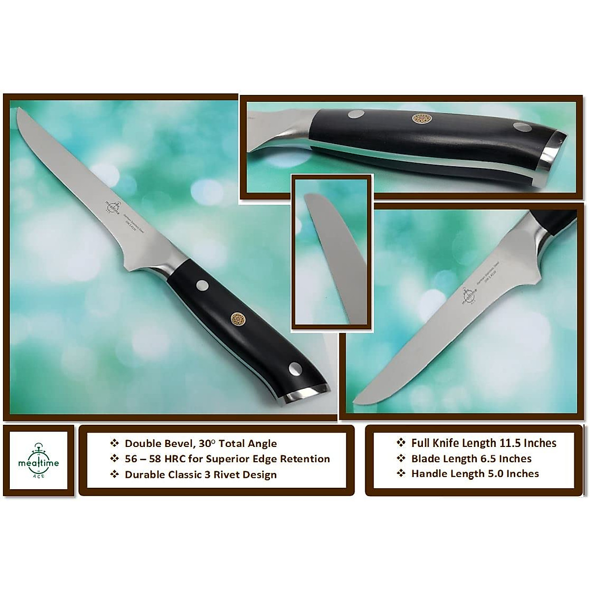 Mealtime Ace Luxury Boning Knife 6.5 Inch – Best Boning Knife for Meat Cutting - Fillet Knife for Meat - Meat Trimming Knife - Deboning Knife - German Steel Butcher Knife – Meat Knife - Great Gift