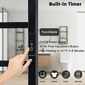Towel Warmer Heated Towel Bar-Rack - Nopwer Bathroom Wall Mounted Electric Towel Drying Plug-in Matte Black 8 Bars