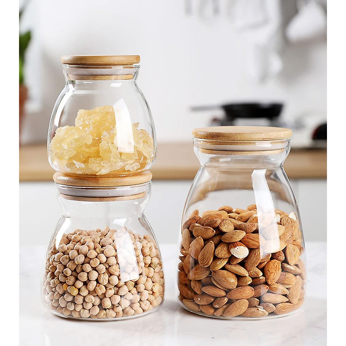 RockTrend Clear Glass Food Sealed Storage Container Spice Jar Coffee Bean Storage Jar with Wooden Lid