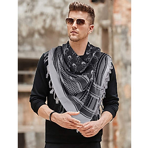 GERINLY Urban Style Shemagh Scarf Fashion Ethiopian Head Wrap for Men Women Blanket Square Arab Tessel Scarf Large Skull Keffiyeh (Grey)