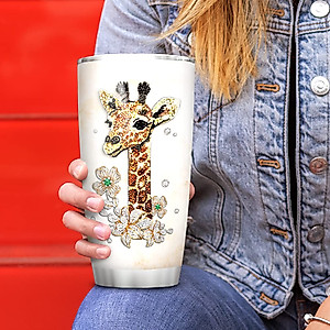 Wassmin Giraffe Tumbler Personalized Giraffes Tumblers Jewelry Drawing Style Stainless Steel Insulated 20oz 30oz Travel Cup Birthday Christmas Gifts For for Animal Lovers Women Girls