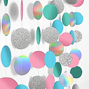 6 Packs Circle Dots Banner, Hanging Circle Garlands Muti-Colors Background Decoration, Iridescent Glitter Paper Streamer Bridal Baby Shower Birthday Party Supplies for Wedding Graduation Engagement