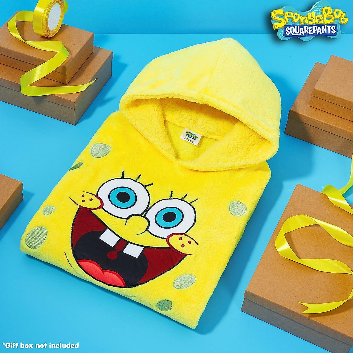 SpongeBob SquarePants Blanket Hoodie for Kids Teenagers One Size Soft Fleece Oversized Hoodie Blanket Gifts for Kids Yellow
