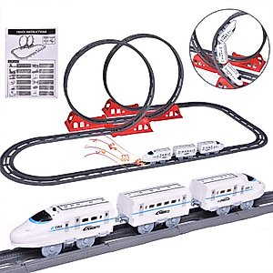 FUN LITTLE TOYS 45 PCs Tracks Sets Toys for Kids, Flexible Railway Tracks Roller Coaster Playset, Batteries Operated Toy Train with Light and Sound, Gift for 3 4 5 6 Years Old Toddlers Boys and Girls