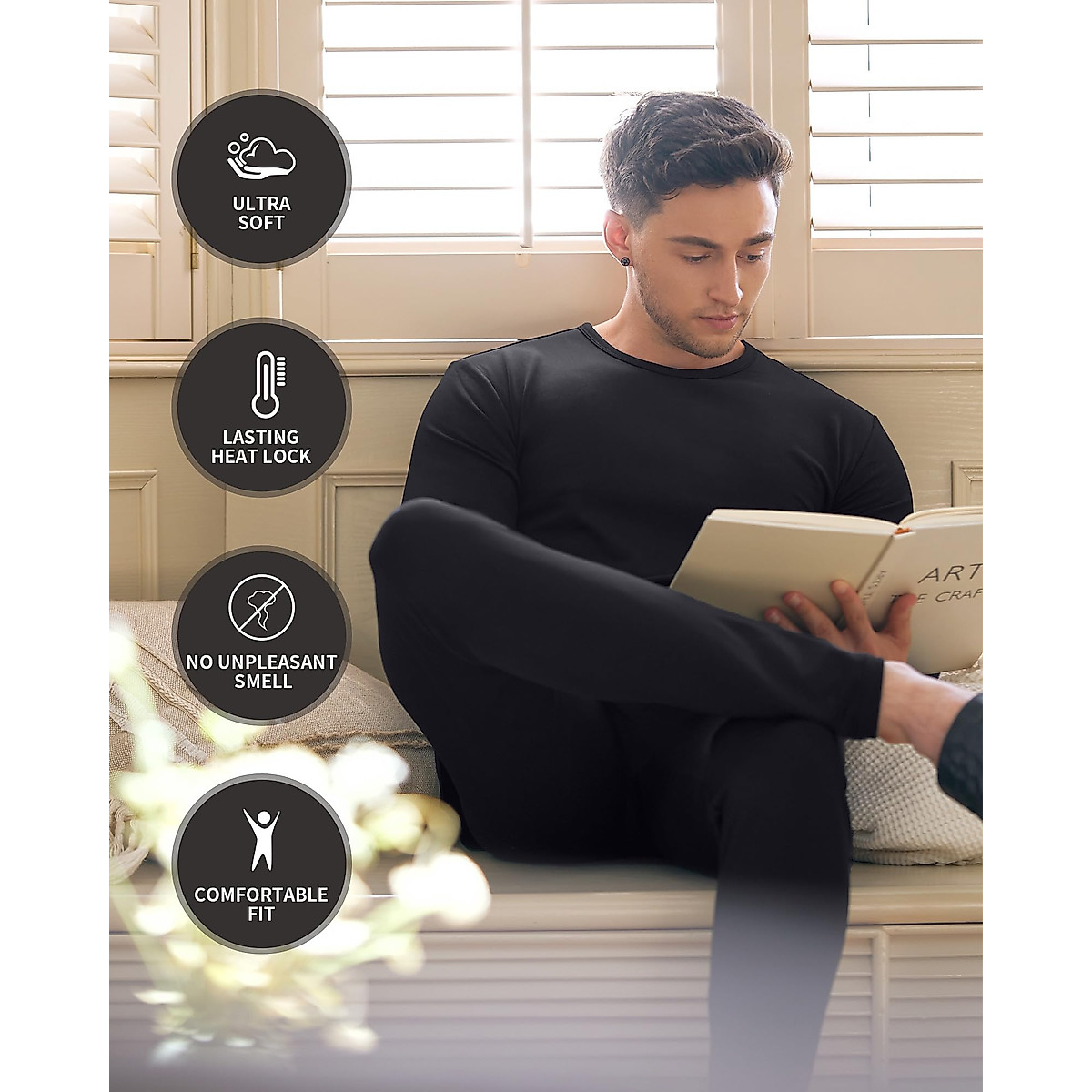 WEERTI Thermal Underwear for Men Long Johns Mens with Fleece Lined, Base Layer Men Cold Weather Top Bottom (Black S)