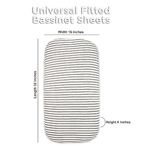 Baby Bassinet Sheet Set for Boy and Girl, 3 Pack, Universal Fitted for Oval, Hourglass & Rectangle Bassinet Mattress, Fitted Sheets Size 32 x 16 x 4 Inches, Grey