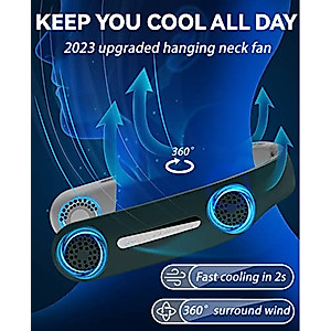 Neck Fan, 6000mAh 4 Turbo Portable Bladeless Personal Fans Rechargeable Battery, 3+3 Speeds Hands Free Hanging 360° Cooling Fans Free Adjustment Width, Wearable Leafless for Travel InOutdoor