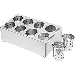 MYOYAY Commercial 8 Cups Stainless Steel Cylinder, Silverware Caddy Commercial 8 Holes Utensil Holder Stainless Steel Flatware Organizer Restaurant Flatware Cylinder Holder