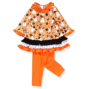 Toddler Girls Halloween Clothes 2T Ghost Ruffle Tunic Legging Outfit Halloween 2 Years Old 24 Months Clothing Orange