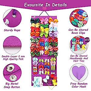 Hair Bow Holder, Bow Organizer for Girls with 27 Ribbons, Hair Clip Holder Organizer, Headband Holder for Baby Girls, Kids Hair Accessories Organizer (Purple)