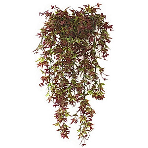 Fake Hanging Plants Artificial Vine, Plastic Ivy Greenery Christmas Garland Faux Vines Grass Flowers Leaves Home Garden Outdoor Indoor Party Wedding DIY Bedroom Wall Decor Decoration - Red 2 Bundles
