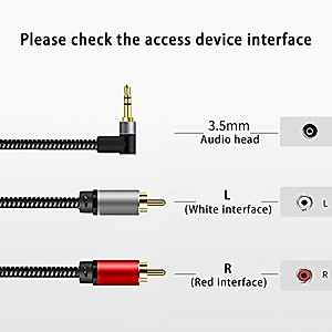 3.5mm Aux Cables, 90° RCA Audio Cable, 3.5mm to 2-Male RCA Stereo Splitter Cable 1/8" Right Angle TRS to RCA Straight Plug Audio Auxiliary Cord,Hi-Fi Sound, Nylon Braided (3.3ft/1m)