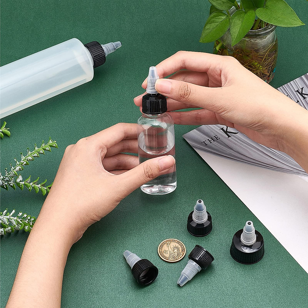BENECREAT 48PCS 4 Sizes Natural Twist Bottle Cap Black Squeeze Bottle Replacement Caps for Glue Dispensing Bottles, Crafts Repair and Art