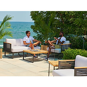 NewAge Products Outdoor Furniture Monterey 3 Piece Chat Set with Coffee Table, Patio Conversation Sets, Aluminum + Teak, Cast Silver, 91210