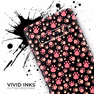 DesignSkinz Pink Paw Prints on Black Protective Vinyl Decal Wrap Skin Cover Compatible with The Samsung Galaxy S20 (Screen Trim & Back Glass Skin)
