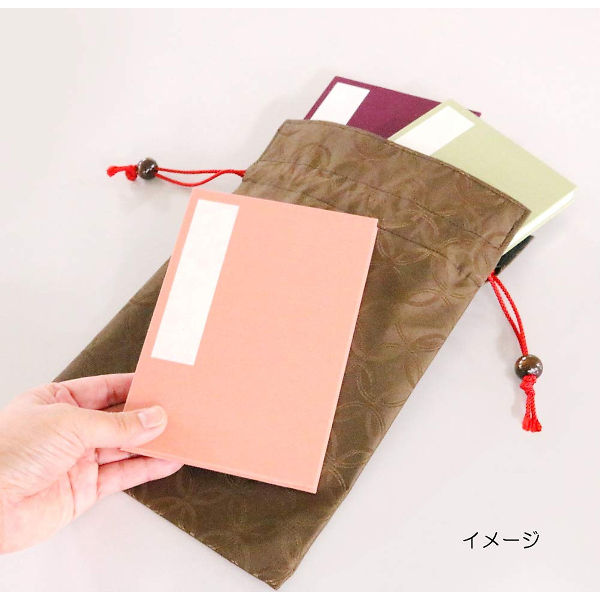 Eyashi Craft Made in Japan Goshi Stamp Book Holder Drawstring Bag 7.5 x 10.6 inches (19 x 27 cm), Cherry Blossom White