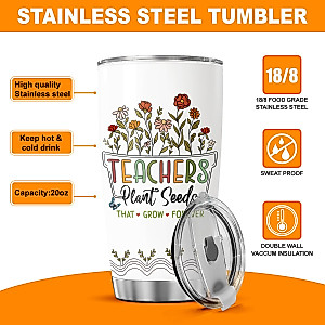 HUBUPU Teacher Gifts, Teacher Plant Seeds, Tumblers For Women Teachers Gift Steel Pack Music Appreciation Stainless Cups Coffee, Tumbler 20 Oz With Lid And Straw