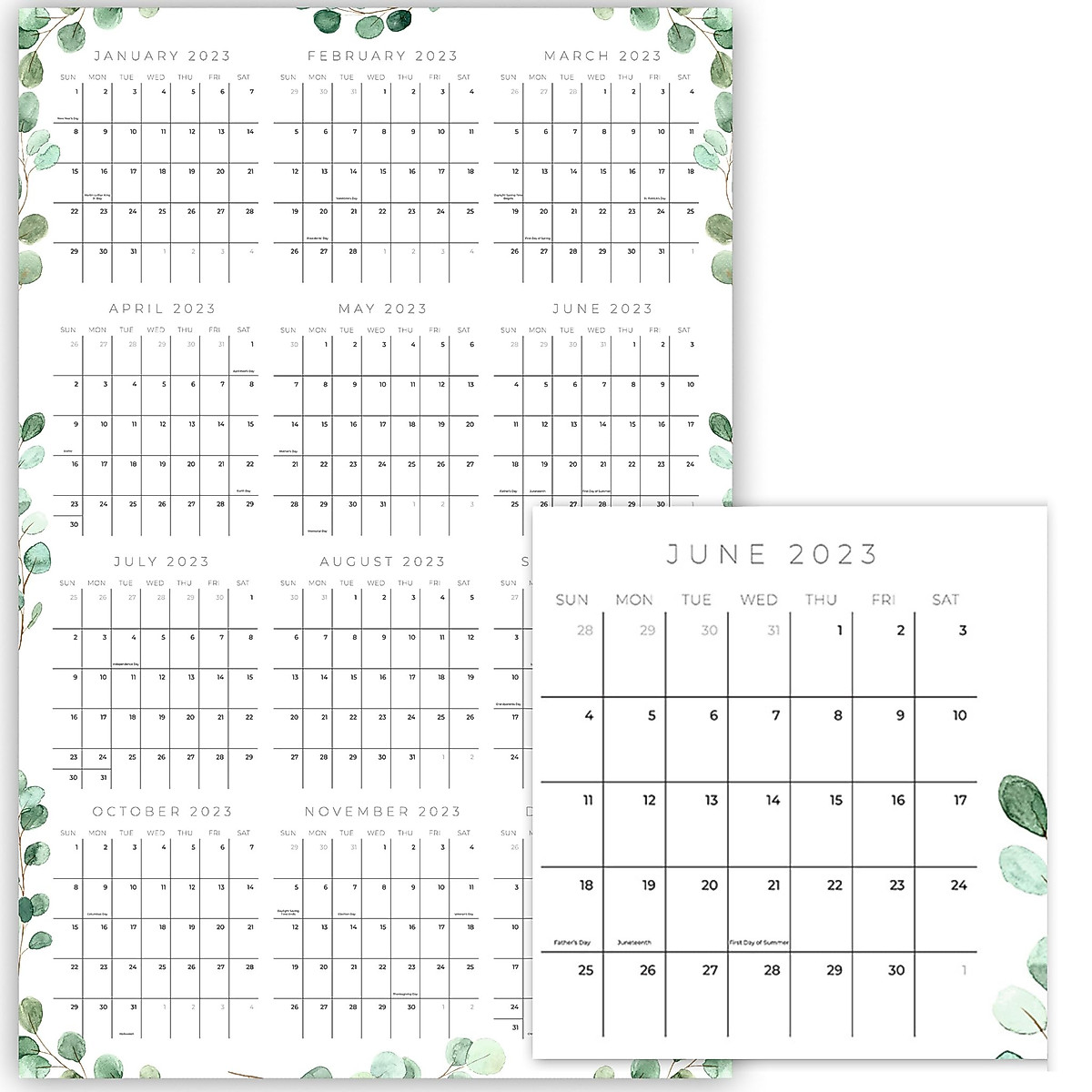 Simplified 2023 Yearly Wall Calendar - Double Sided Large 24" x 36” Calendar For Easy 12 Month Planning - Flexible Vertical or Horizontal Calendar For Your Office & Home