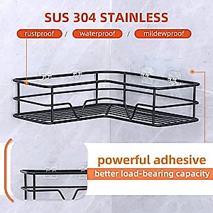 Wowelife Corner Shower Caddy with Soap Holder and Shaver Hook for Bathroom, No Drilling Traceless Adhesive Shower Wall Basket Shelves, Rustproof Shower accessories (Stainless Steel 3×Shower Shelves)