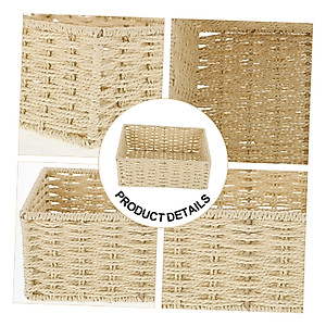 Ciieeo 2pcs Storage Box Toy Storage Basket Square Baskets for Storage Woven Laundry Basket Square Laundry Basket Clothes Bins Storage for Closet Toilet Key Small Basket Wicker Paper Rope