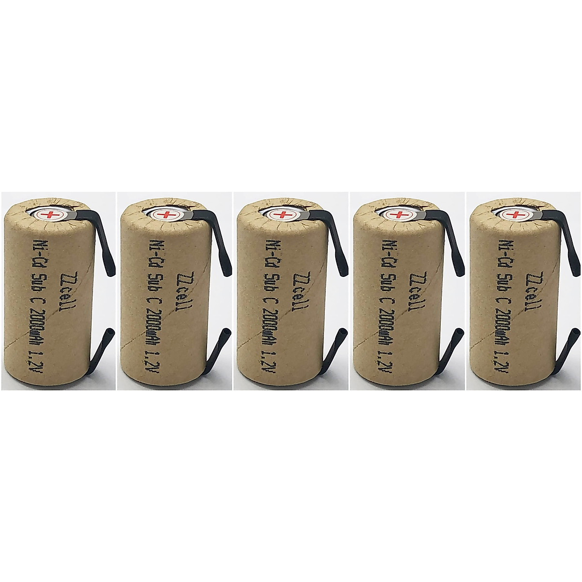 5X ZZcell Sub C Batteries with Tabs Rechargeable for Power Tools 10C Discharge Rate Nicd 1.2V 2000mAh Pack of 5