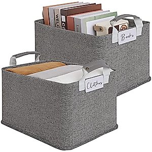 LoforHoney Home Collapsible Storage Bins with Metal Frames, Fabric Storage Baskets for Clothing, Shelf Baskets for Organizing, Closet Storage Bins for Organization, Large, Dark Gray, 2-Pack