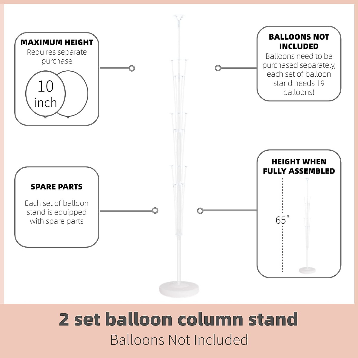 Balloon Column Stand Kit Set of 2 - Balloon Stand with Base, and Pole,Balloon Tower Backdrop Decoration for Wedding, Baby Shower, Birthday Party, or Bachelorette Parties (No Balloon)