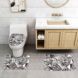 Glitter Abstract Diamond Crystal Pattern Print 3 Pieces Bathroom Rug Set 1 Rectangular Floor pad 1 U-Shaped Floor mat 1 O-Shaped closestool pad