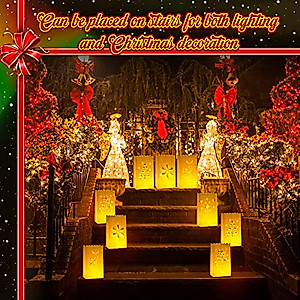 100 Pieces Christmas Luminary Bags White Paper Luminary Bags Flame Resistant Candle Bags Lantern Bags 5 Designs with Christmas Tree Snowflake Snowman Reindeer for Christmas Party Decoration