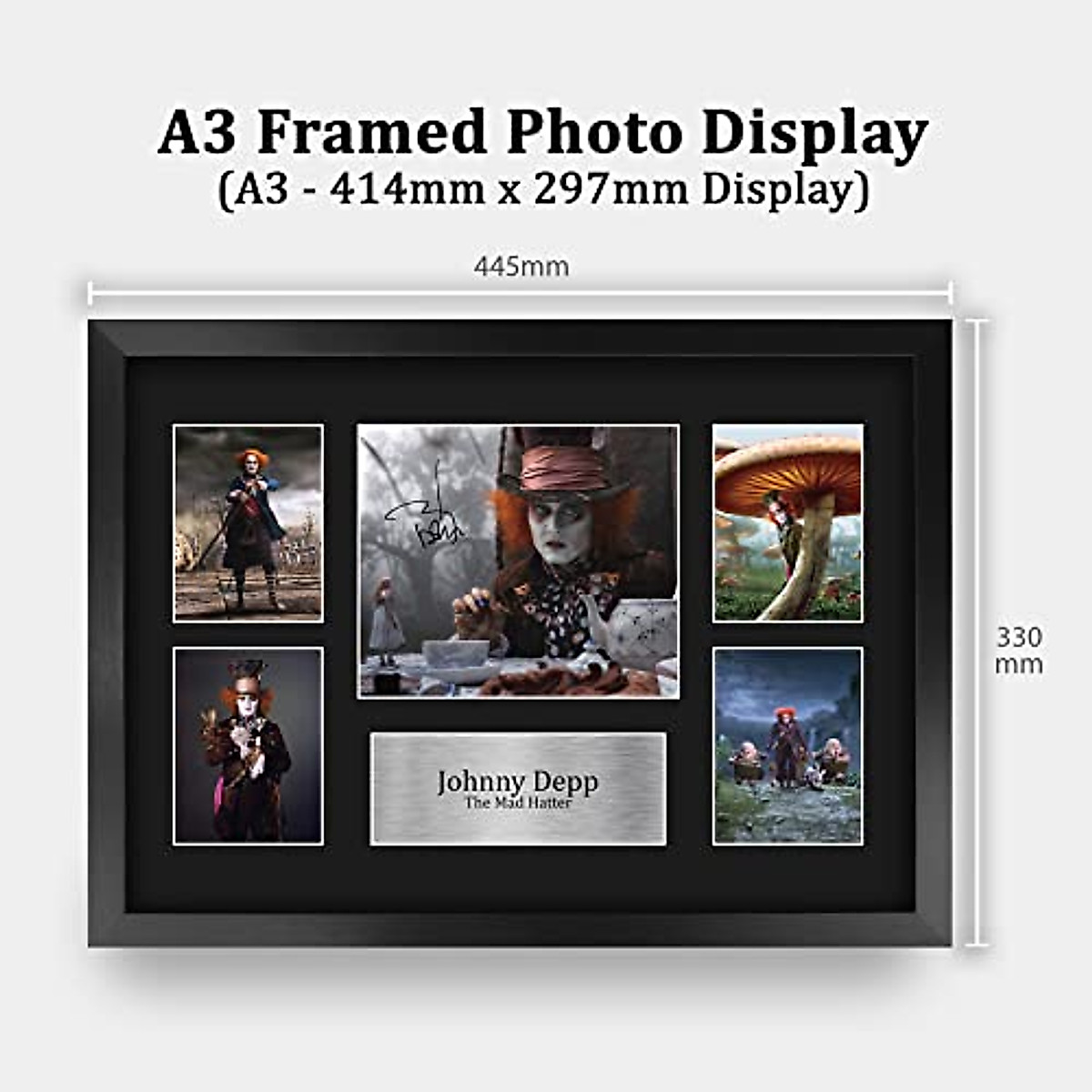 HWC Trading Johnny Depp Alice in Wonderland The Mad Hatter 16 x 12 inch (A3) Printed Gifts Signed Autograph Picture Display for Movie Memorabilia Fans - 16" x 12" Framed