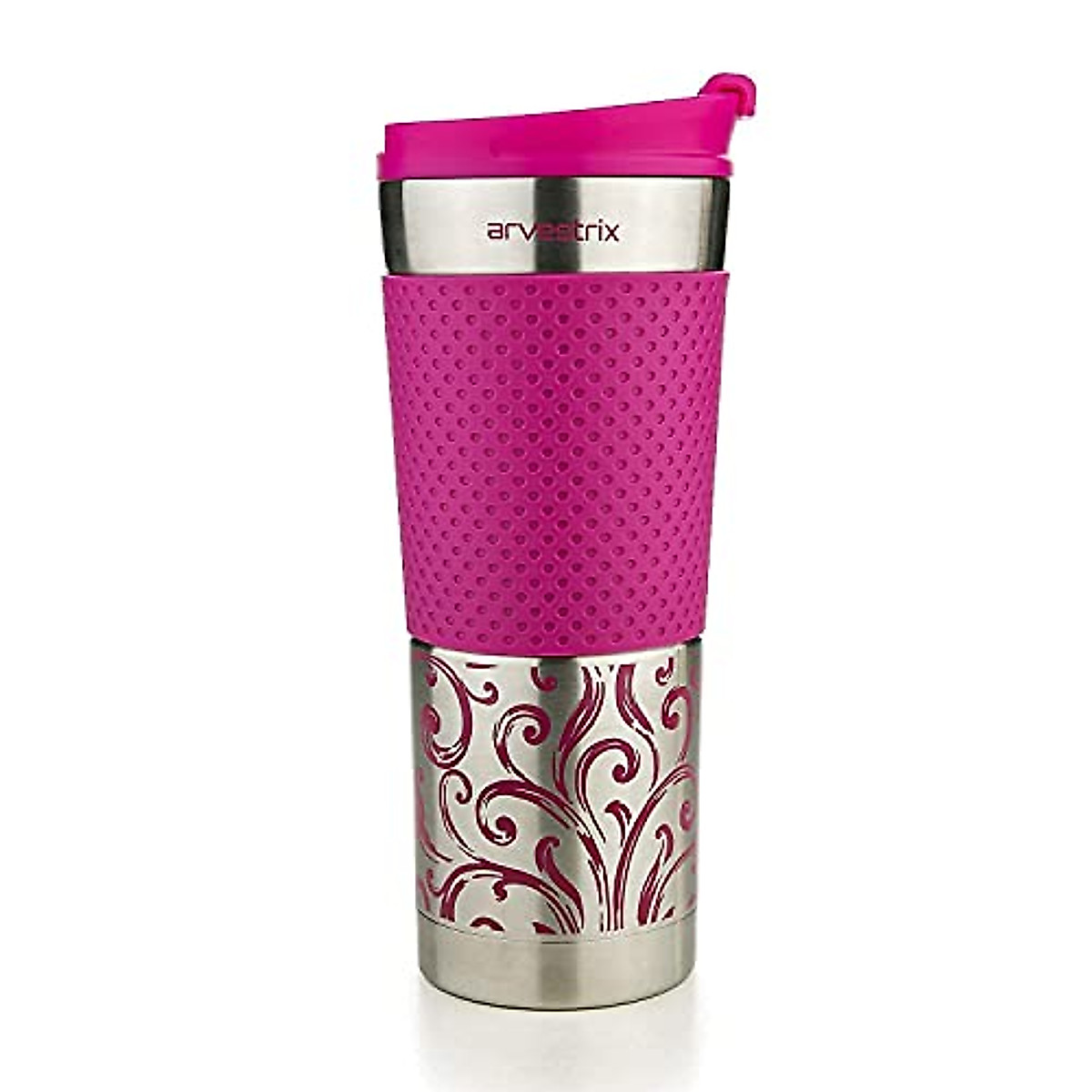 Arvestrix Travel Mug, Stainless Steel Thermal Mug, Vacuum Flask, Double Walled and Leakproof Tumbler, Coffee Mug for Hot and Cold Drinks with BPA Free Easy Clean Lid for Men and Women 16Oz (Pink)
