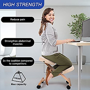 HALEDAZE Adjustable Wooden Ergonomic Kneeling Chair Home Office Computer Chair for Relieve Pain with Beige Fabric
