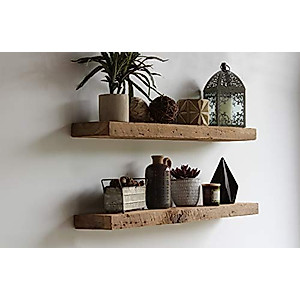 Urban Legacy Accent Floating Shelves | Reclaimed Wide Plank Barn Wood with Floating Brackets | Set of 2 (Natural, 36" x 7" x 2")