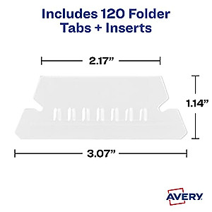 Avery Hanging File Folder Tabs and Inserts, 1/5 Cut, Clear, 6-Pack, 120 File Folder Tabs and Inserts Total (36727)