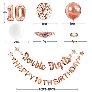 Rose Gold Double Digits Happy 10th Birthday Banner Garland Foil Balloon 10 for Girls Boys 10th Birthday Decorations Hanging 10 and Fabulous Cheers to 10 Years Old Ten Birthday Party Supplies Backdrop