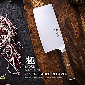 KYOKU 7 Inch Vegetable Cleaver - Daimyo Series - Vegetable Knife with Ergonomic Rosewood Handle, & Mosaic Pin - Japanese 440C Stainless Steel Kitchen Knife with Sheath & Case