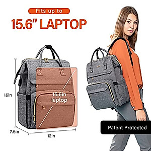LOVEVOOK Laptop Backpack for Women Fashion Travel Backpack Business Computer Purse Work Bag with USB Port, Grey
