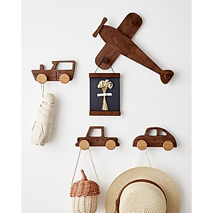 Vinoil Kids Coat Hooks Wall Mount, Walnut Car-Shaped Coat Rack Heavy Duty for Bathrooms,Kids’ Room,Door,Nursery,Entryway, 4 Pack Wood Wall Hooks for Hanging Hats,Backpacks,Towels,Keys&Clothes