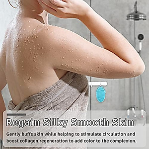 FREATECH Exfoliating Silicone Body Scrubber with Built-in Loop Handle, Dual-sided Bath Shower Body Brush for Deep Cleansing and Massage, Easy to Hold and Hang, Hygienic and Long-lasting, Light Blue