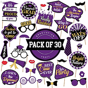 KatchOn, Graduation Photo Booth Props 2024 - Glitter, Pack of 30 | Black and Purple Graduation Photo Props | Graduation Props for Photoshoot 2024, Black and Purple Graduation Decorations Class of 2024